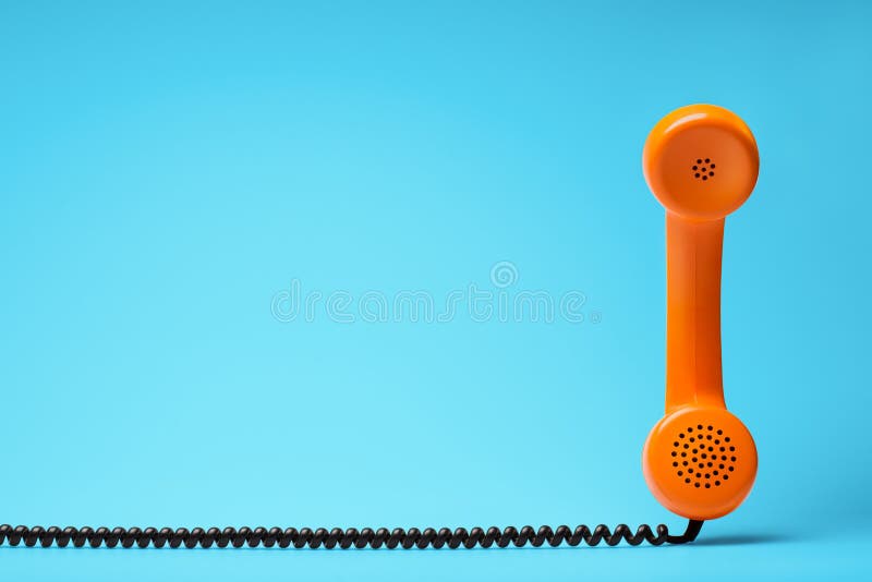Red Telephone in Retro Style on Blue Background. Stock Image - Image of ...
