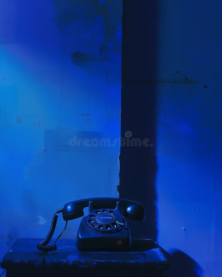 A Telephone Sitting on a Table in a Dark Room Stock Image - Image of ...