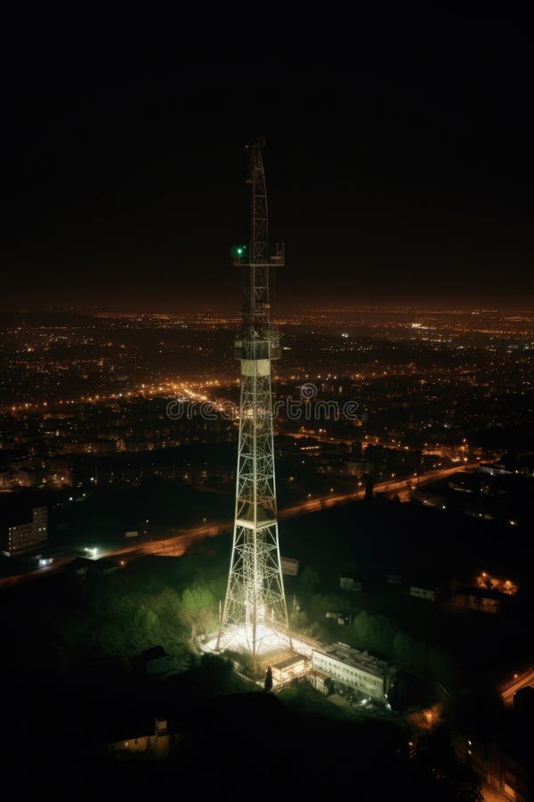 Telephone Tower in City at Night, Copy Space, Created Using Generative ...