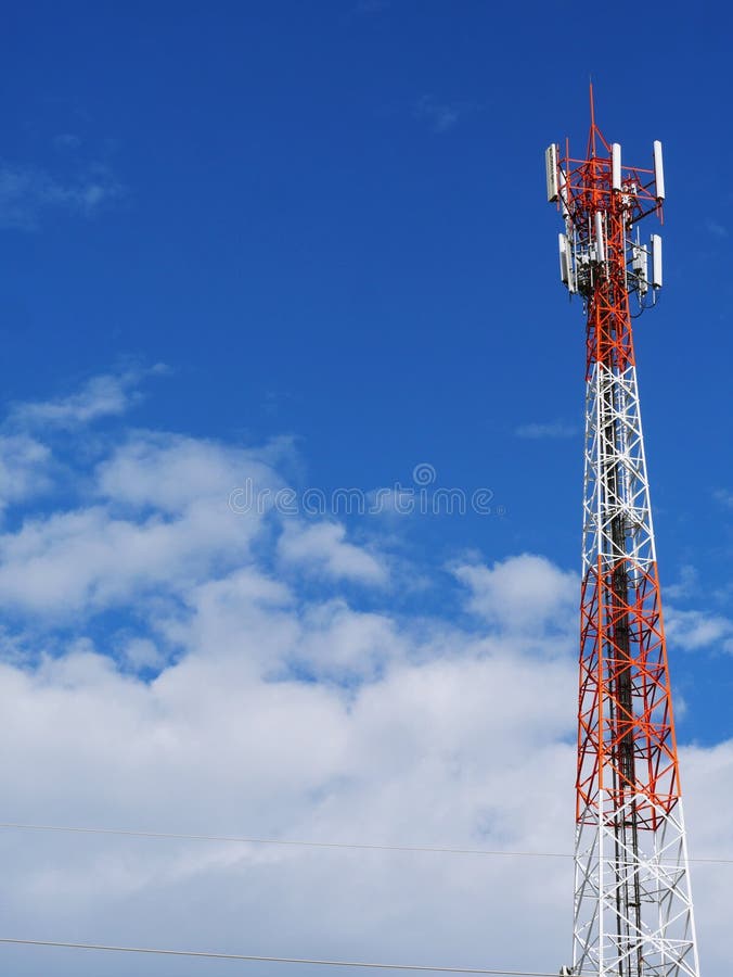 Telephone Tower with White Clouds in the Background Stock Image - Image ...