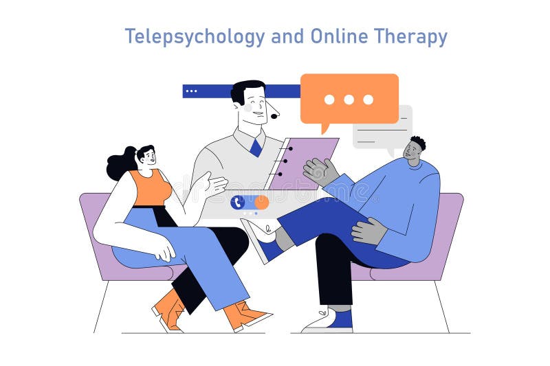 Telepsychology and Online Therapy. Flat Stock Vector - Illustration of ...