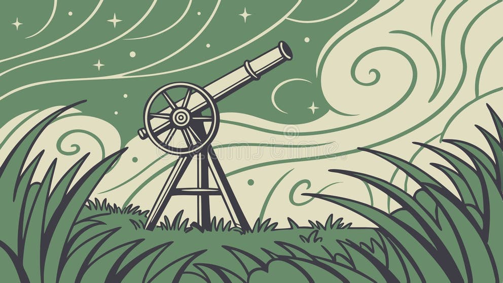 Telescope in Abstract Wind Landscape: Artistic Observation Vector ...