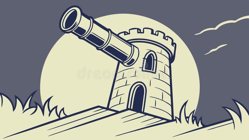 Telescope Atop Ancient Tower, Medieval Observatory Scene, Vector Design ...