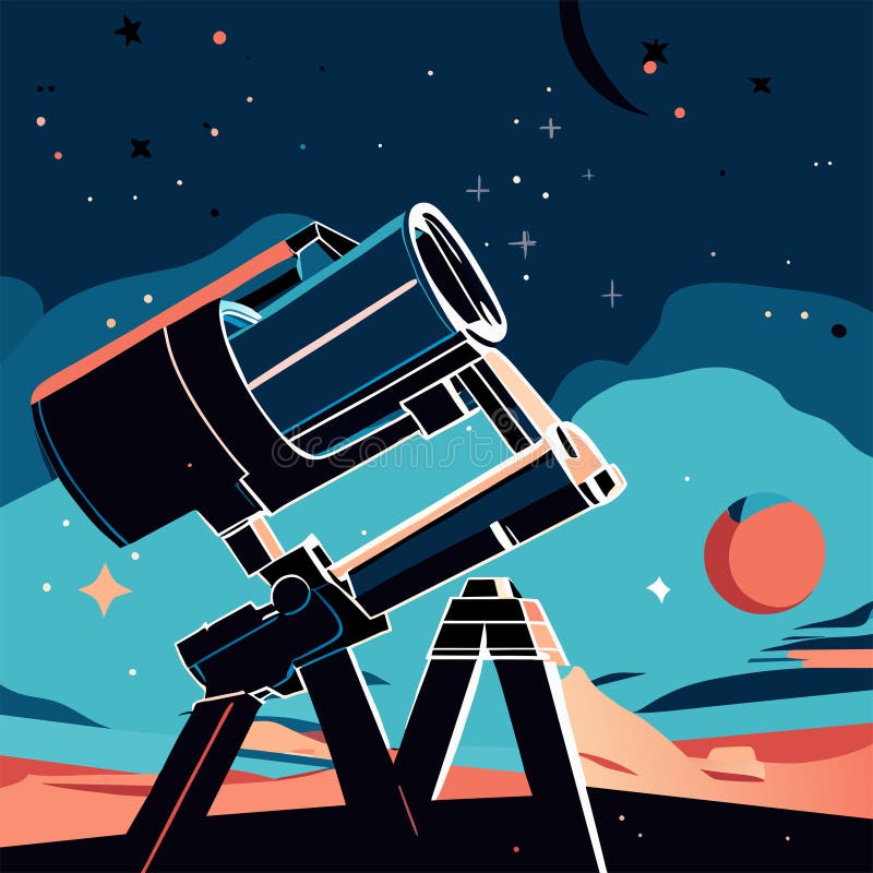 Telescope on a Background of the Night Sky. Vector Illustration Stock ...