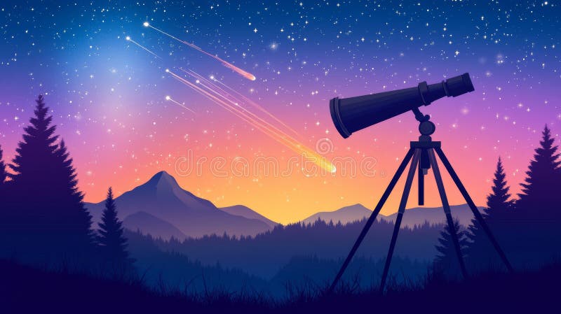 A Telescope Captures Shooting Stars Above a Shadowed Landscape Stock ...