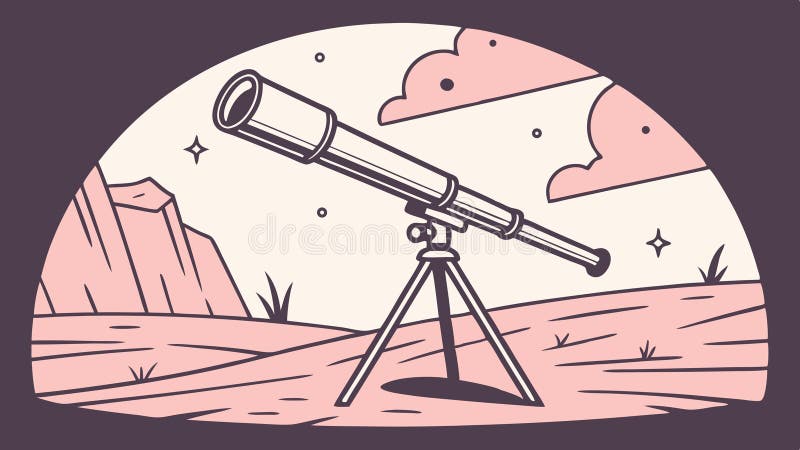 Telescope in Cave Archway Vector Illustration, Hidden Observation Post ...