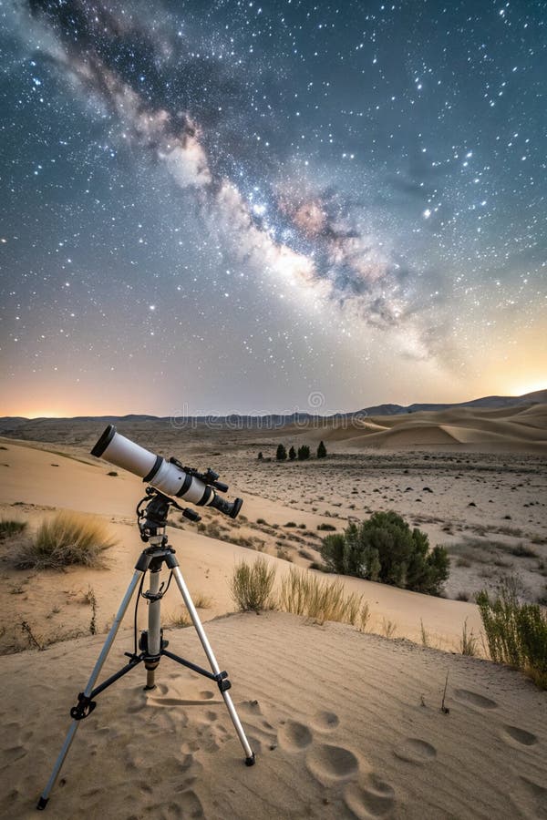 Telescope in Desert Watching Constellation Stock Illustration ...