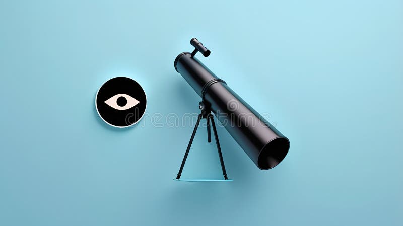 Telescope with Eye Icon on Blue Background Stock Illustration ...