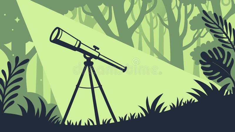 Telescope in Forest with Light Rays Vector Nature Art, Vector Design ...