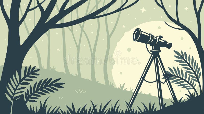 Telescope on a Forest Path, Nature Observation Tool, Vector Design ...