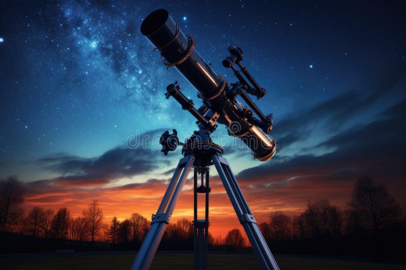 Telescope in Front of Starry Sky. 3d Render, Big Astronomical Telescope ...