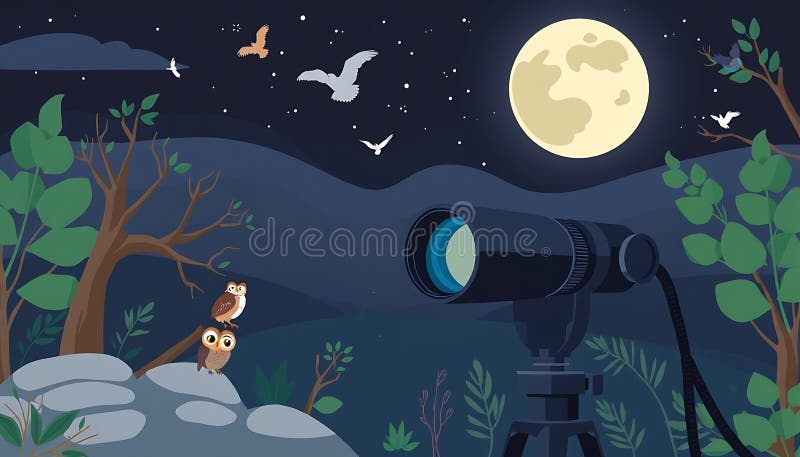 Telescope Night Moon, Astronomy Observation Tool Generative AI Stock ...