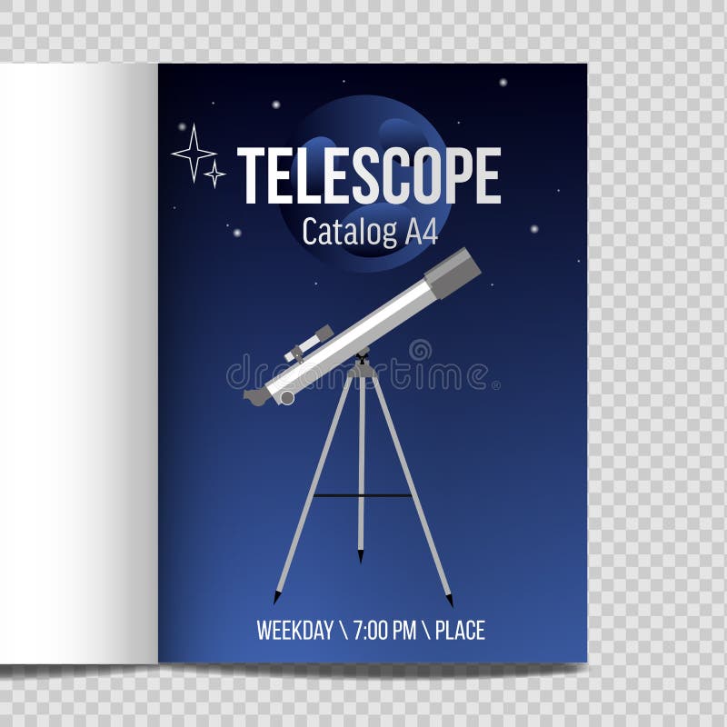 Telescope with Night Sky Catalog A4 Flat Design Icon Stock Vector ...
