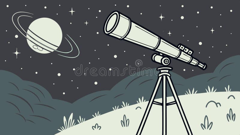 Telescope Night Sky Moon, Astronomy Tool, Lunar View Vector Design ...