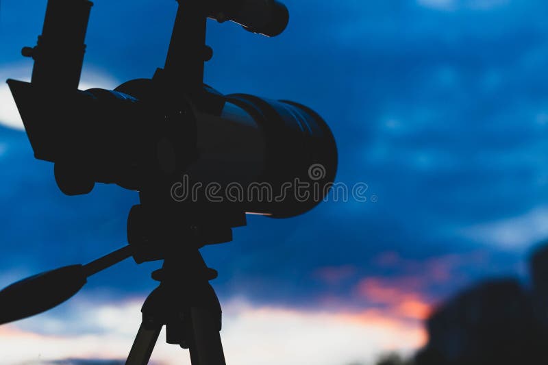 Telescope and Night Sky. Stargazing. Astronomer at the Observatory ...