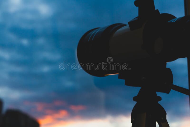 Telescope and Night Sky. Stargazing. Astronomer at the Observatory ...