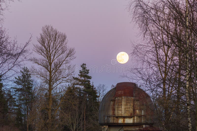 Telescope in the Observatory Space Exploration Full Moon Stock Photo ...