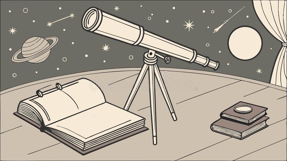 Telescope and Open Book, Exploration and Knowledge Seeking Illustration ...