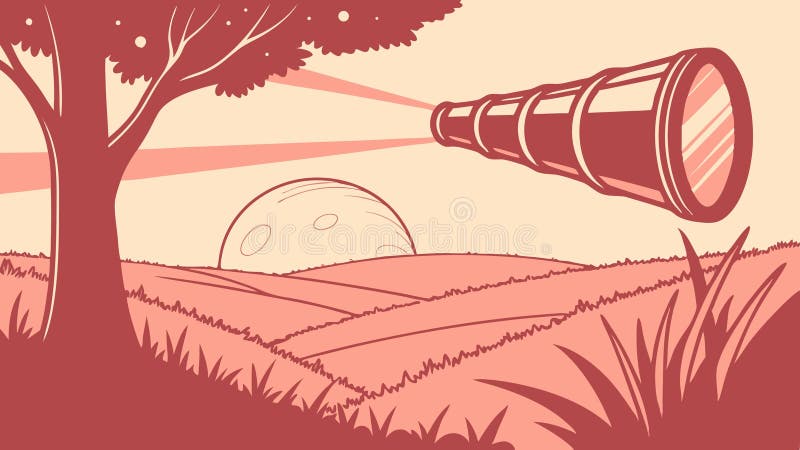 Telescope in Open Field, Night Sky and Rural Observation. Vector Design ...
