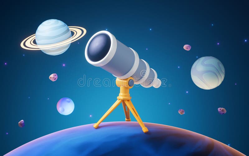 Telescope in Outer Space with Cartoon Style, 3d Rendering Stock ...