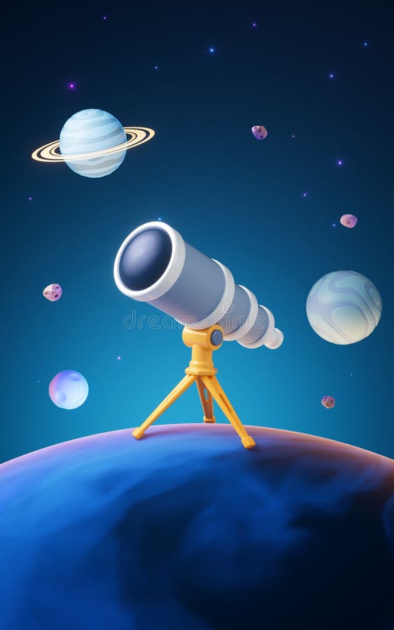 Telescope in Outer Space with Cartoon Style, 3d Rendering Stock ...