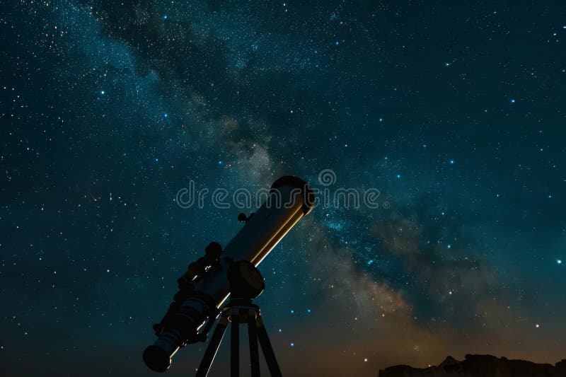 Telescope Pointed at Starry Night Sky Stock Image - Image of stars ...