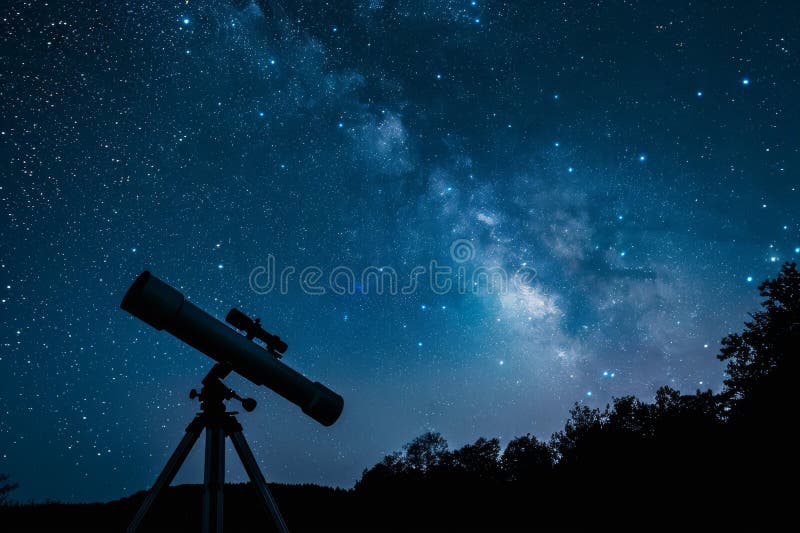 Telescope Pointed at Starry Night Sky Stock Photo - Image of generated ...
