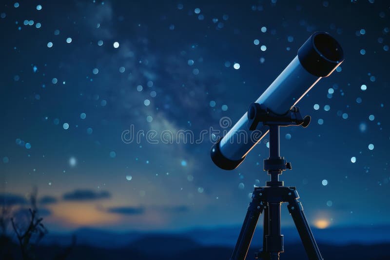 Telescope Pointed at Starry Night Sky Stock Image - Image of universe ...