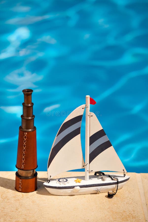 Telescope and Ship Next To the Pool Stock Photo - Image of decor ...