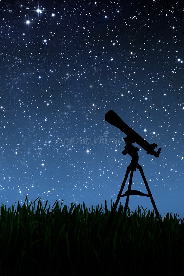 Man with Astronomy Telescope Looking at the Stars. Stock Image - Image ...