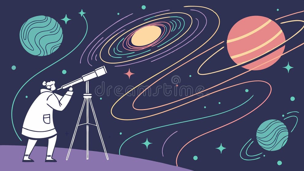 Telescope and Stars Illustration, Astronomy Tool and Space Exploration ...