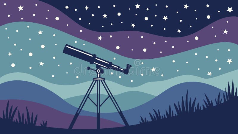 Telescope and Stars in Night Sky, Astronomy Exploration Vector Design ...