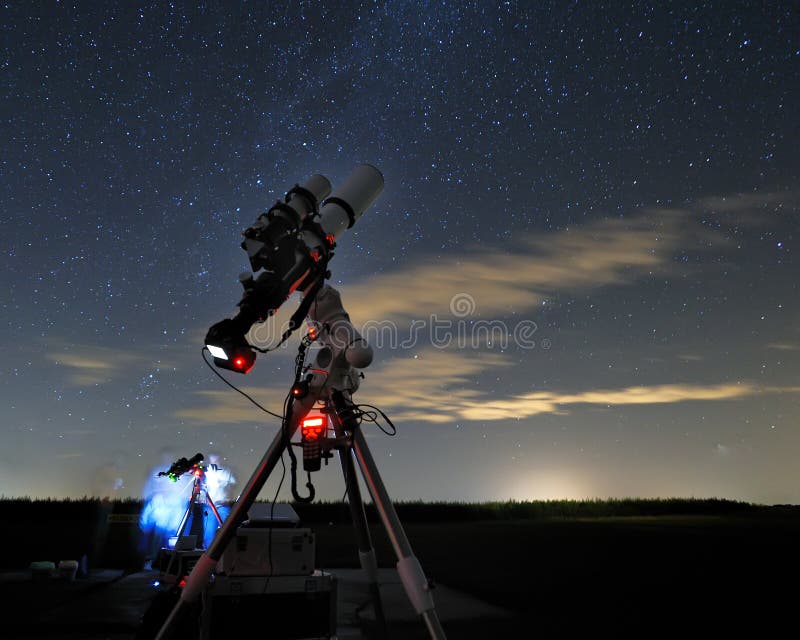 Telescope Under the Night Sky 4 Stock Photo - Image of design, expanse ...