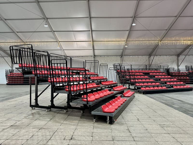 Telescopic Seating Bleachers, Unfolded Side View Stock Photo - Image of ...