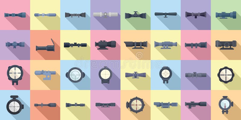 Telescopic Sight Icons Set Flat Vector. Sniper Scope Stock Illustration ...