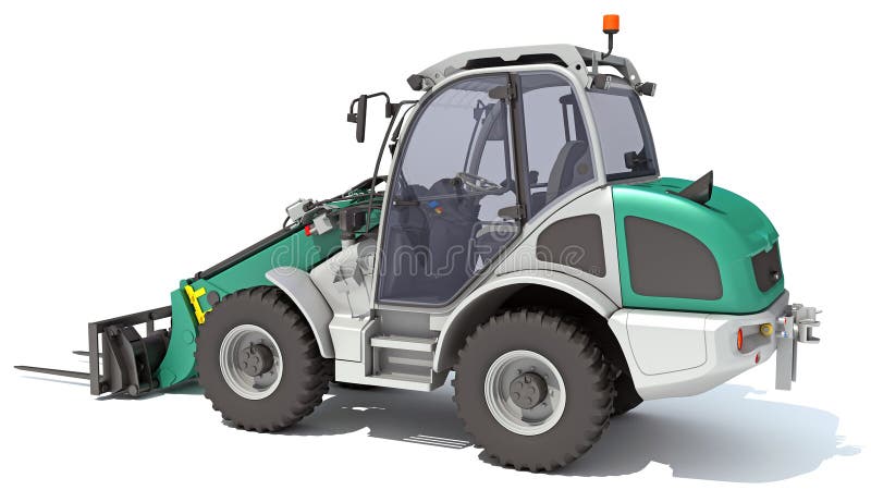 Telescopic Wheel Loader Telehandler Forklift 3D Rendering on White ...