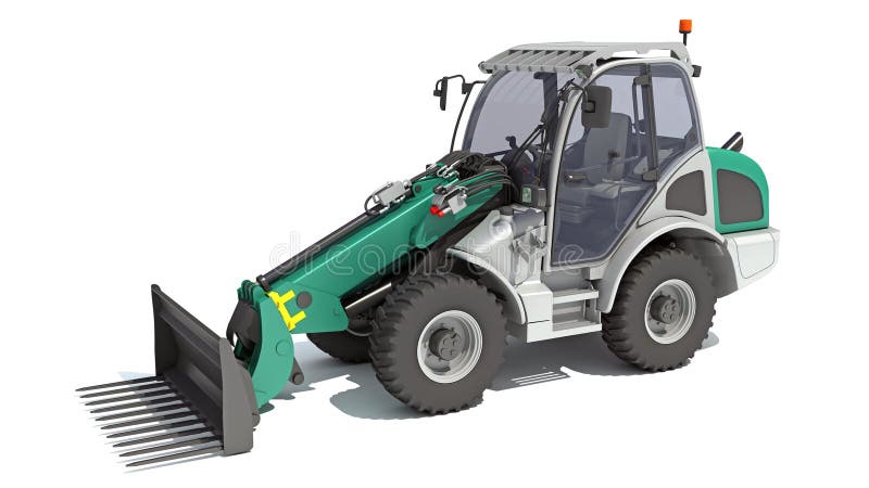 Telescopic Wheel Loader Telehandler Forklift 3D Rendering on White ...