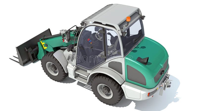 Telescopic Wheel Loader Telehandler Forklift 3D Rendering on White ...