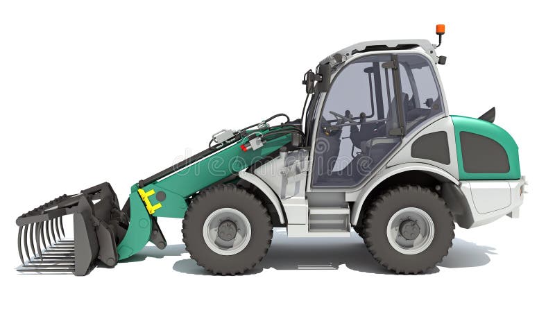 Telescopic Wheel Loader Telehandler Forklift 3D Rendering on White ...