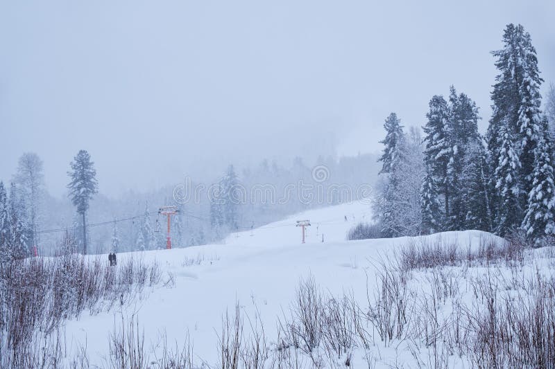 Teletsky Altai Winter Mountain Ski Resort. Mount and Forest Background ...