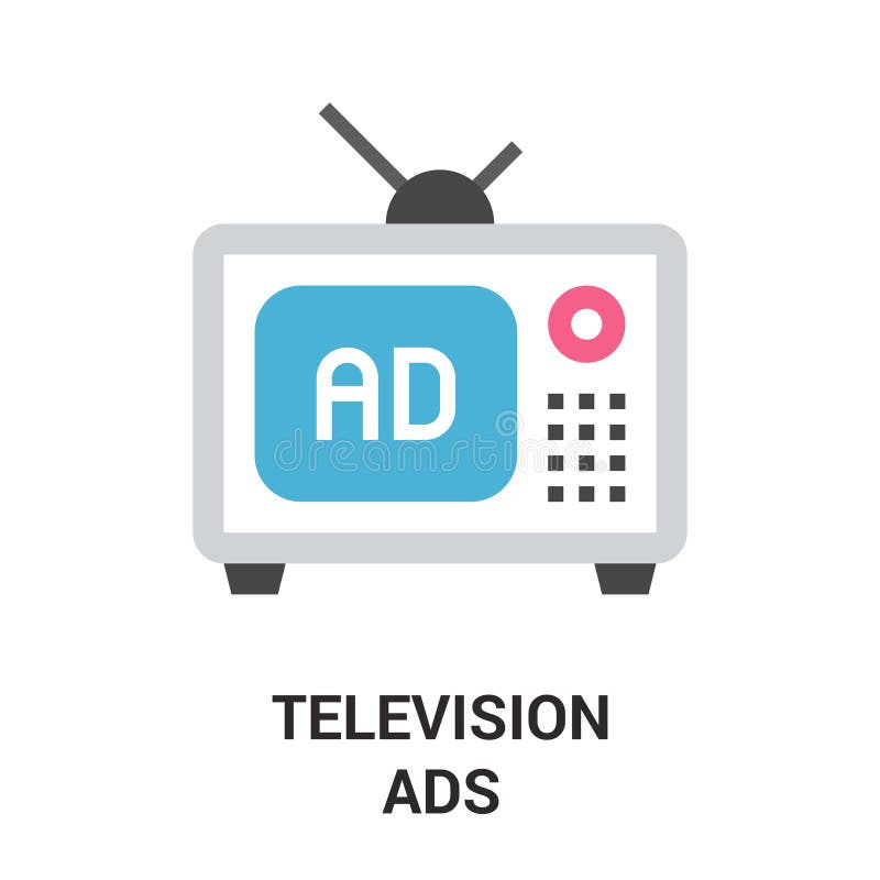 Television Ads Flat Icon Design Concept Stock Vector - Illustration of ...