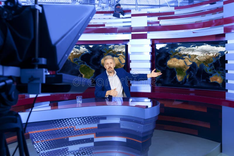 A Television Anchorman at Studio Stock Image - Image of autocue ...