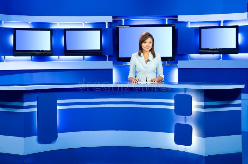 Television Anchorwoman at TV Studio Stock Image - Image of broadcast ...