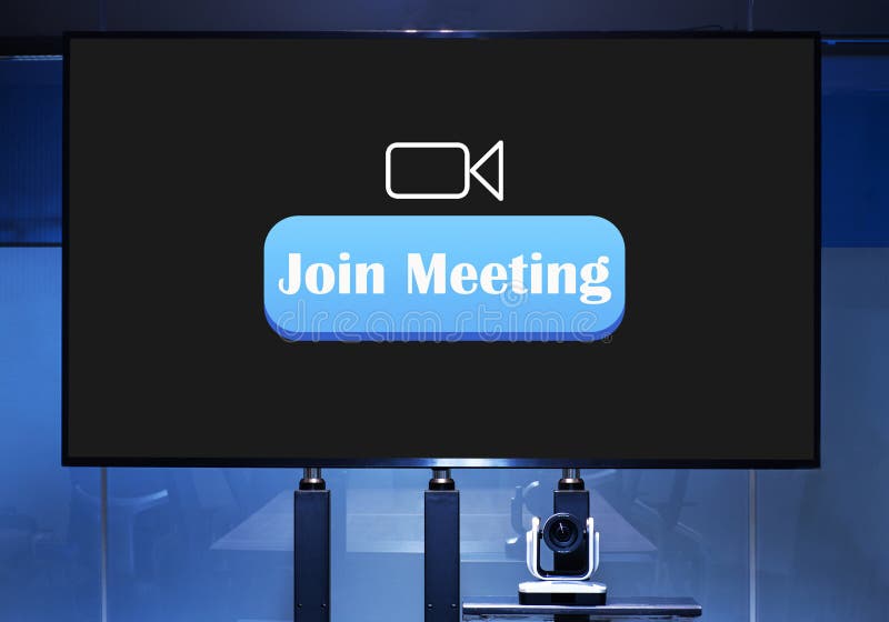 Television with Blue Button Message Join Meeting and White Icon Video ...