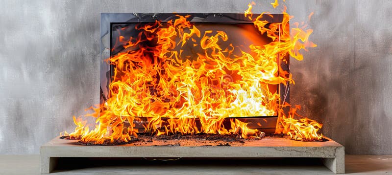 Television Burning in Flames within a House, Symbolizing Distress or ...