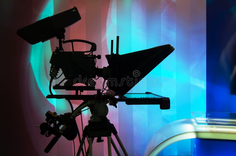 TV NEWS Studio with Camera and Lights Stock Image - Image of lights ...