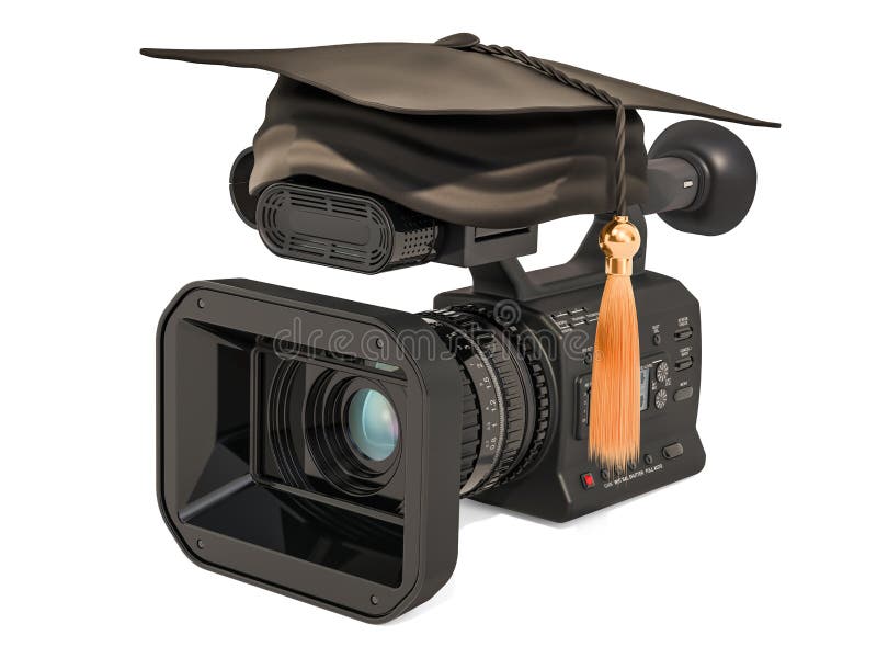 Television Camera with Graduation Cap. Television School Concept, 3D ...