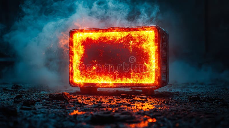 Television is on Fire and Surrounded by Smoke Stock Image - Image of ...