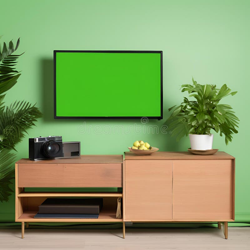 Television with Green Screen Display for Customizable Content Stock ...
