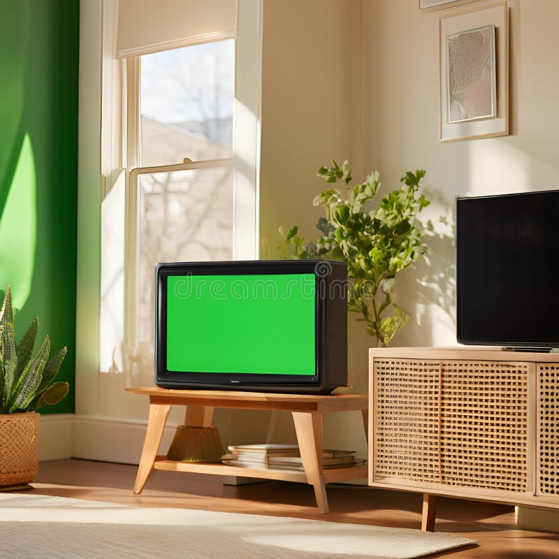 Television with Green Screen Display for Customizable Content Stock ...